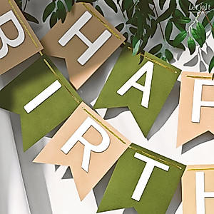 Brown Green Happy Birthday Banner Theme Birthday Party Supplies Handmade Garland Decorations Birthday Tropical Signs Nursery Hanging Decor 13pcs