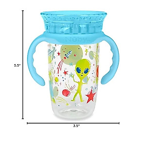 Nuby 360 Edge 2 Stage Drinking Rim Cup with Removable Handles & hygienic Cover: 10 Oz/ 300 Ml 12M+ Space Aqua