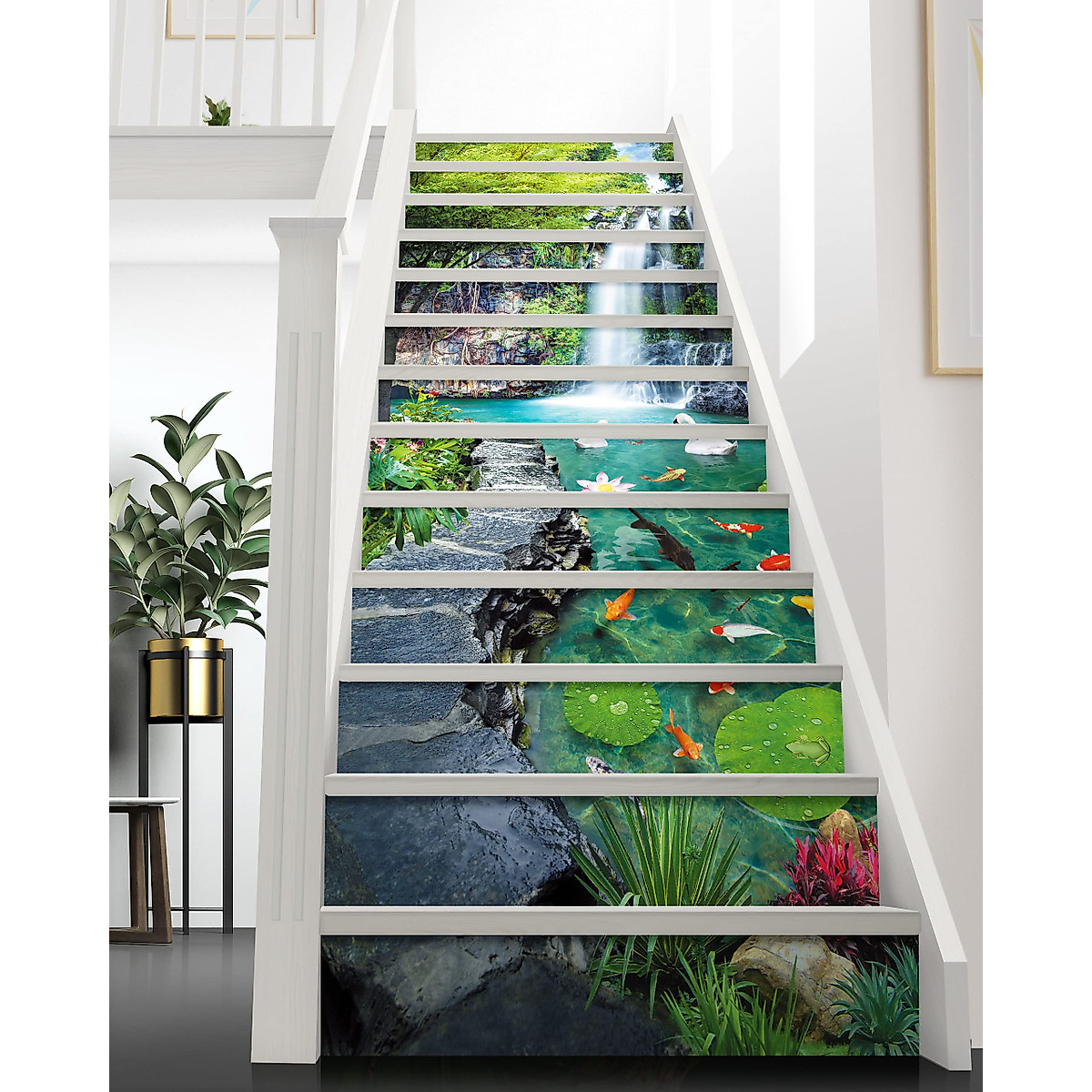 FLFK Stair Riser Decals - Stair Stickers Decals Peel and Stick,Stone Trail Stair Decals Self-Adhesive for Home Decor, 39.3" W x 7.08" H x 13Pcs