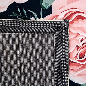 Levtex Home - Fiori Floral - Rug/Carpet - 5 x 7 (60in. X 84in.) - Black, Pink, Green - 100% Polyester - Woven Fabric Backing - Bedroom, Playroom, Family Room or Kids' Room