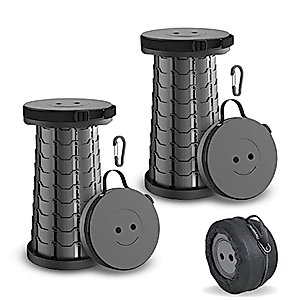 NUMANU New-Gen Collapsible Stool 2-Pack w/Carabiner Clips - Lightweight, Sturdy, Portable, Adjustable Telescoping Compact Folding Chair or Foot Rest for Travel, BBQ, Camping, Queue - Max 400lbs