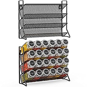 Kcysta Spice Rack, 2 Pack Spice Rack Organizer for Cabinet, Wall Mounted Spice Rack Organizer for 4oz Spice Jars, Black