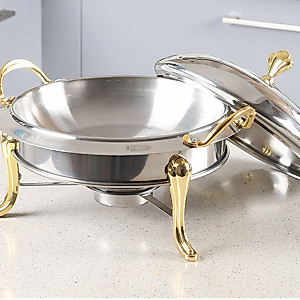 ZJUAN Hotpot Stainless Steel Hotpot Set Mini Hotpot Pot Holder Tempered Glass Lid Gold Silver Chafing Dish Buffet Pan Food Tray Warmer Stainless Steel Shabu Hot Divider Hot Pot Stockpot-Gold||24cm