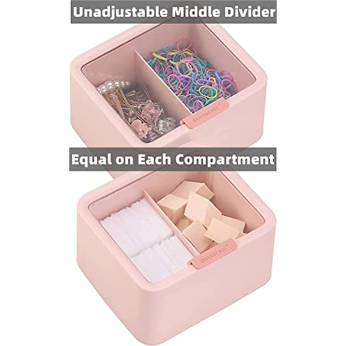 Tecbeauty Qtips Storage Organizer - 2 Grids Separate Cotton Swabs Dispenser Qtips Holder Bathroom Canisters with Hinged Lids for Cotton Balls, Cotton Pads, Pink