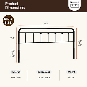 AOVSA Victorian Metal King Size Headboard, Adjustable Height, Curved Steel King Headboard Only, Easy Assembly, Attach Frame, Farmhouse Style, Black