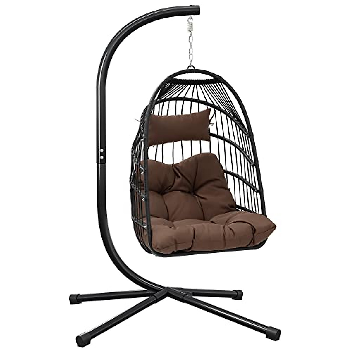YITAHOME Hanging Egg Swing Chair Outdoor Wicker Hammock Chairs Indoor with Steel Stand UV Resistant Cushion 350lbs for Patio, Bedroom, Garden and Balcony, Brown
