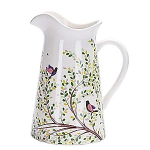 Bico Bird On Tree Ceramic 2.5 Quarts Pitcher with Handle, Decorative Vase for Flower Arrangements, Dishwasher Safe