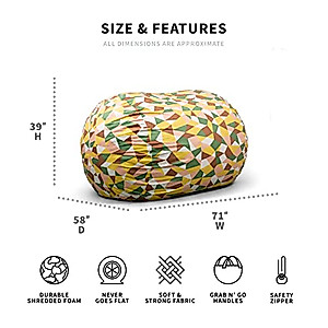 Big Joe Fuf XXL Foam Filled Bean Bag Chair with Removable Cover, Retro Geo Plush, 6ft Giant