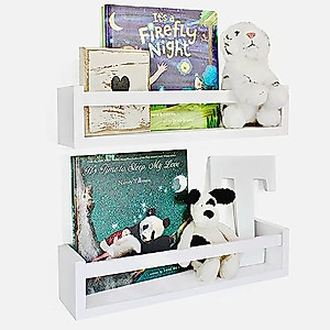 Nursery Book Shelves Set of 2, Wall Bookshelf for Kids Room, Painted Solid Wood Floating Bookshelves for Wall Nursery, Baby Bookshelf for Nursery, Nursery Shelves for Wall, Shelves for Nursery Decor