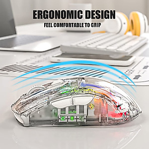 Attoe Bluetooth Wireless Mouse, Transparent RGB Mechanical Dual Mode Gaming Mouse, A Must-Have Cool USB Computer Mouse for Gaming and Esports