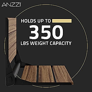 Saxon 17 in. Teak Wall Mounted Folding Shower Seat in Matte Black