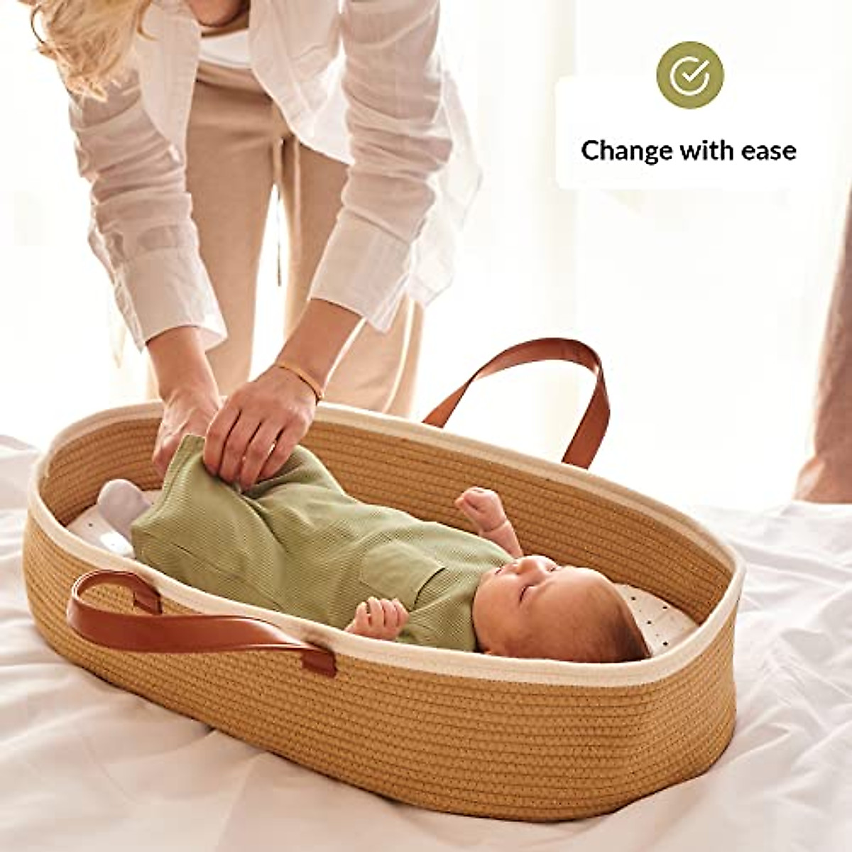 Moses Basket for Babies with Muslin Blanket | Changing Basket for Baby Dresser | Portable Basket for Your Baby’s Needs | Baby Changing Basket with Pad | Woven Basket for Travel & Nursery