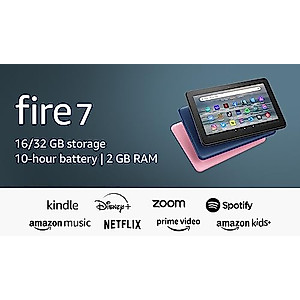 Amazon Fire 7 tablet, 7” display, 16 GB, 10 hours battery life, light and portable for entertainment at home or on-the-go, (2022 release), Denim