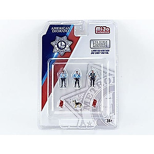 Metropolitan Police 8 Piece Diecast Set (3 Figurines, 1 Dog and 4 Accessories) for 1/64 Scale Models by American Diorama 76459