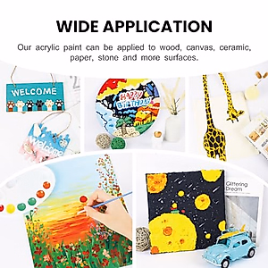 Acrylic Paint Set 24 Colors Craft Paints in Tubes with 10 Art Brushes Rich Pigment for Artists Beginners Kids Painting on Canvas Wood Fabric Crafts, 36ml/Tube