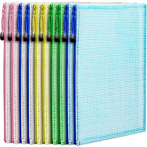 10 PCS Mesh Zipper Pouch Document Bag, LEOBRO Letter Size/A4 Size Zip File Folders, Waterproof Plastic Envelopes Folders, for School Office Supplies, Travel Storage Bags, File Pockets, 5 Colors