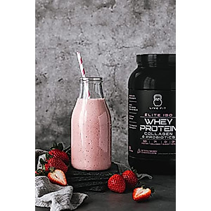 LIVE FIT Whey Protein Isolate Powder,32g of Protein, Collagen, Probiotics, Strawberry Cheesecake,100% Grassfed Whey Protein, Keto Friendly, Sugar-Free, Great for Post-Workout,1.5g Net Carbs