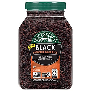 RiceSelect Premium Black Rice, Whole-Grain, Gluten-Free, Non-GMO, and Vegan Rice, BPA-Free 22-Ounce Jar (Pack of 1)
