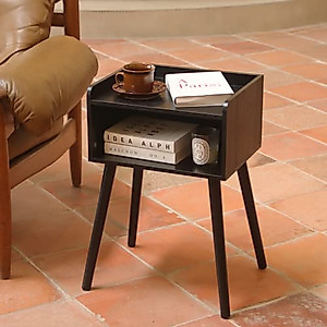 MaxSmeo Nightstand, Mid Century Modern Side Table Bedroom with Storage, Small End Bedside Table with Solid Wood Legs for Living Room, Office Small Spaces (Black)