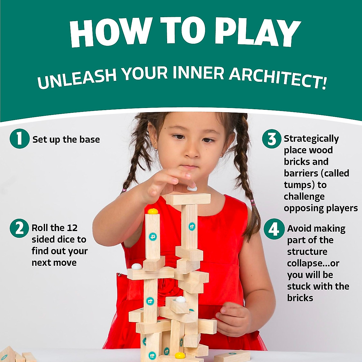 Tummple - Wooden Block Stacking Tower Game – Fun Party Game & Family Board Game for Kids, Teens, & Adults – STEM Educational Game