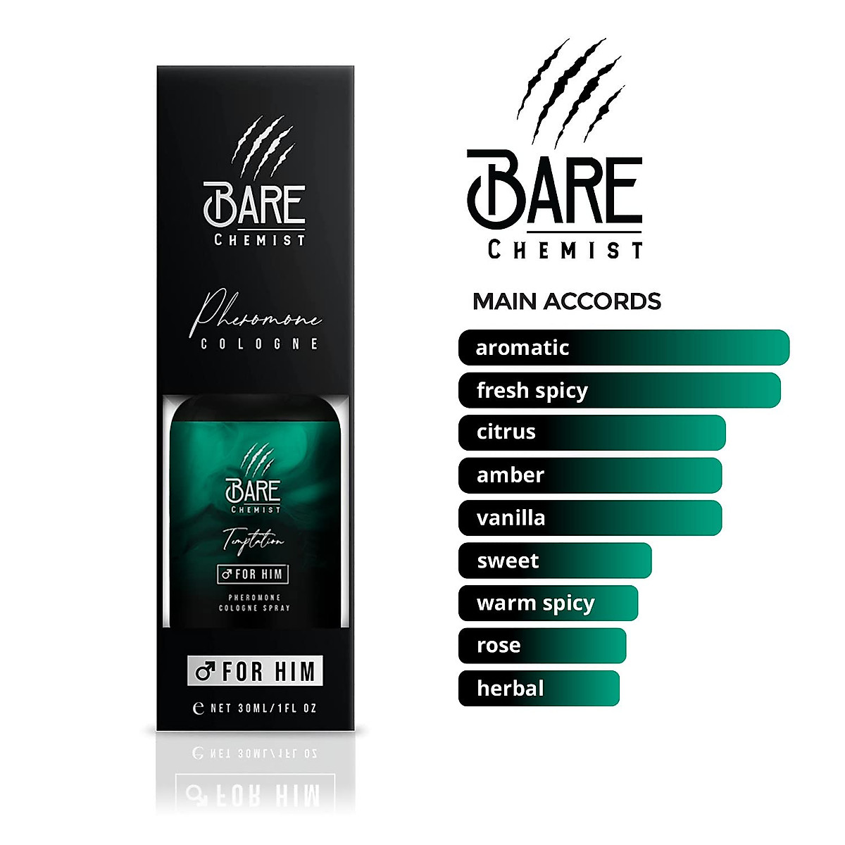Bare Chemist Pheromones for Men to Attract Women (Temptation) Cologne - Pheromone Cologne Spray [Attract Women] - Extra Strong, Concentrated Proven Pheromone Formula