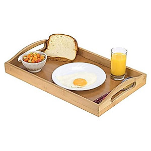 GEEKLLS Breakfast Tray Rectangular Bamboo Tea Box Tray Food Snacks Bread Coffe Serving Tray Table Bottle Cups Storage Plate Home Dinning Room Decor