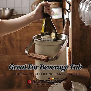 WAGENSTEIGER Kitchen Countertop Compost Bin 96 oz/3 Liter Airtight Lid SUS304 Premium Stainless Steel Odor-Free Food Waste Bin with Wooden Handle Stylish Design Modern Kitchen (Off-White)