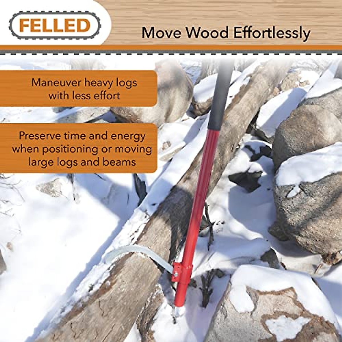 Felled Large Log Peavey Tool with Moving Hook - 8 to 32in Capacity Logger Peavy Hook Log Roller Tool with 42in Handle