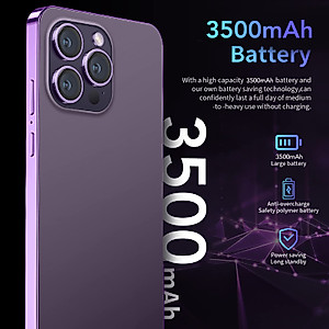 Zunate I14 Pro 3G Unlocked Smartphone, 6.53 Inch Large Screen, 4GB RAM 64GB ROM, Facial Unlocking Mobile Phone for Android 10, Dual 2 MP 8 MP Camera, Dual SIM Slot