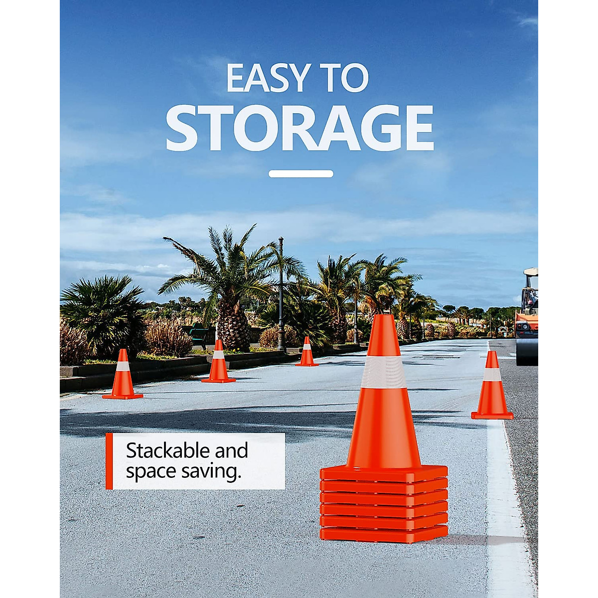 BATTIFE 12Pack Traffic Safety Cones 18" inch with Reflective Collars PVC Orange Construction Cones for Home Driveway Road Parking Use