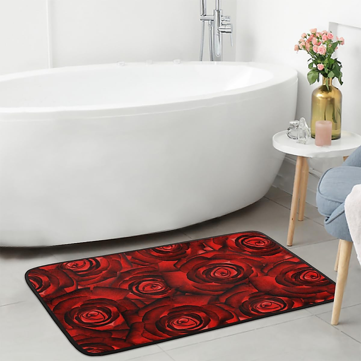 KOBLEN Red Roses Flower Kitchen Rugs Non Slip Washable Absorbent Kitchen Mats 20x39 inch Cushioned Anti Fatigue Kitchen Floor Mats for in Front of Sink