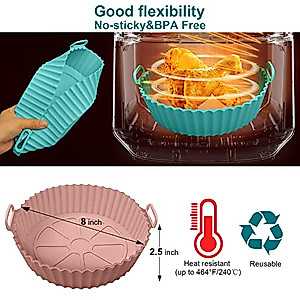 Air Fryer Silicone Pot, XIILSIE 2Pcs Round Food Safe Non Stick Air Fryer Basket Accessories, Reusable Replacement of Flammable Parchment Liner Paper Fits 3QT - 5QT Air Fryer