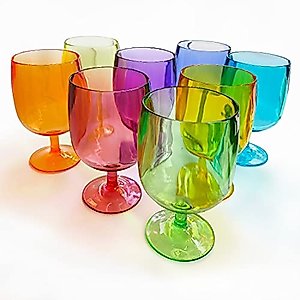 Lily's Home Set of 8 Colors Unbreakable Poolside 12 oz Acrylic Plastic Wine and Water Tumbler Stackable Goblets. Made of Shatterproof Plastic and Ideal for Indoor and Outdoor Use, Reusable.