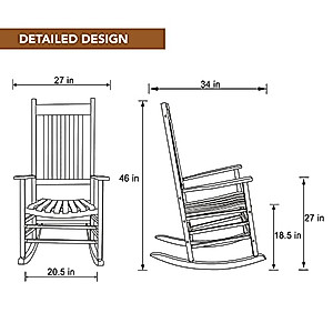 Shine Company Vermont Porch Rocker, High Back Wood Rocking Chair, Oak