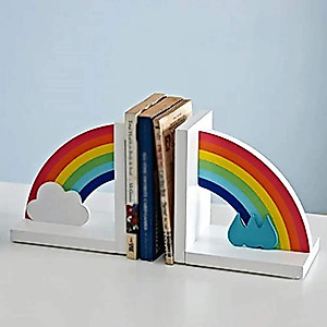 Tbkoly Rainbow Wood Bookend Book Ends Economy Universal Nonskid Heavy Duty Bookend Shelves Office Bookend Book EndNatural