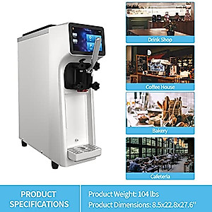 BZD Commercial Ice Cream Maker Machine - 1000W Single Flavor Soft Serve 110V Ice Cream Machine 2.7 to 4 Gallons Per Hour Touch LCD Display & Auto Clean, The Ideal Ice Cream Machine for Home Bars Restaurants