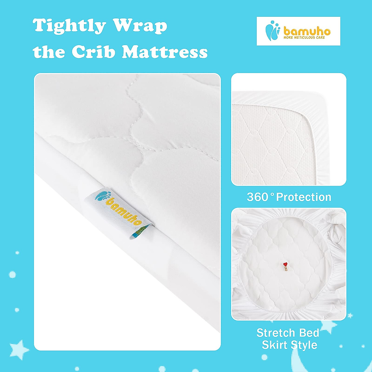 Bamuho Bassinet Mattress Protector Compatible with Foalom, Newton, Skylar Baby Bassinet, 2 Pack, Waterproof Quilted 3 in 1 Rectangle Bassinet Mattress Pad Cover, White, 35" x 20"