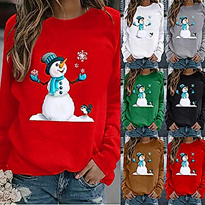 COOKI Christmas Pullover Sweatshirts for Womens Christmas Funny Snowman Print Crewneck Long Sleeve Sweater Casual Tops Shirts Gray