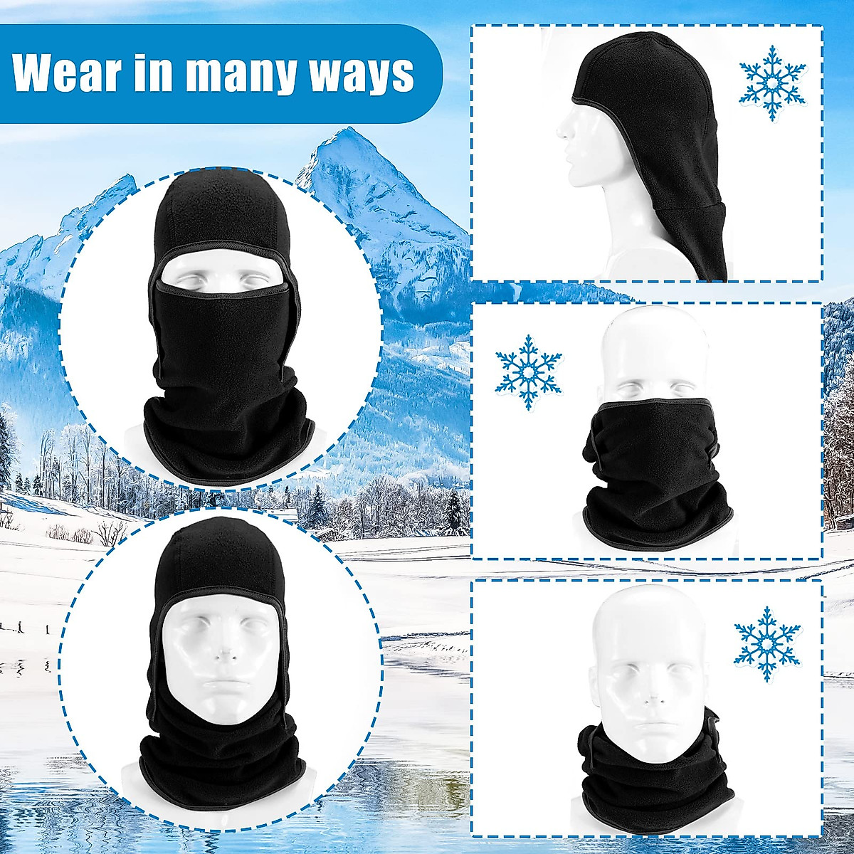 4 Pcs Kids Balaclava Ski Mask and Fleece Gloves Set Winter Hat Face Mask Warm Full Finger Glove for Boys Girls 8-12 Years Old (Black, Rose Red)