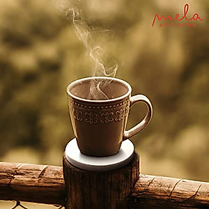 Mela Artisans Set of 4 Hand Crafted Marble Coasters - White, Round | Coffee Table Decor | Absorbent Keeping Surfaces Dry & Safe | Ideal for Wine Glasses, Water Cups or Beer Mugs