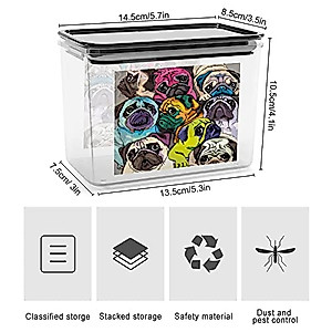 Portrait of Many Pugs Storage Box Plastic Food Organizer Container Canisters with Lid for Kitchen