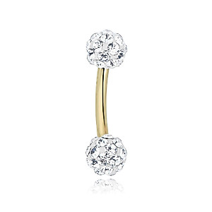 AVORA 10K Yellow Gold Swarovski Elements Crystal Curved Barbell Eyebrow Body Jewelry -016 Gauge