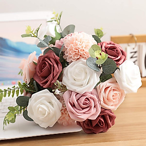 DerBlue 60pcs Artificial Roses Flowers Real Looking Fake Roses Artificial Foam Roses Decoration DIY for Wedding,Arrangements Party Home Decorations