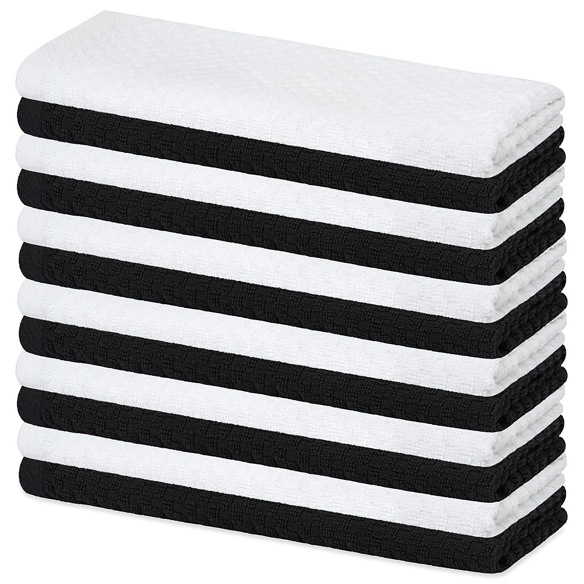 Dish Cloth Towels [12x12] Black and White Dobby Weave Kitchen Dish Towels, Soft and Real Absorbent 100% Cotton - Machine Washable - 12 Pack