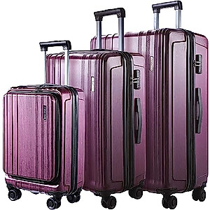 TydeCkare Luggage Set 3 Piece 20/24/28, 20" carry on with Front Pocket & 24/28" with Expandable, ABS+PC Suitcase with 4 Silent Wheels, TSA, YKK, Rose Red