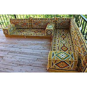 Yellow L Shaped Corner Floor Couch, Interior Design, Outdoor Patio Furniture, Floor Cushions, Bench Cushions, Floor Pillows, Arabic Majlis (L Sofa Full Set)