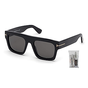Tom Ford FT0711 Fausto 01A 53MM Shiny Black/Smoke Geometric Sunglasses for Men + BUNDLE with Designer iWear Eyewear Kit
