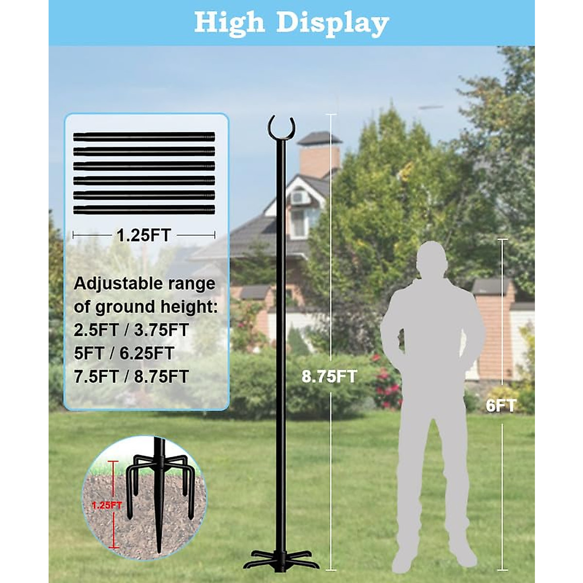 Sungaryard String Light Pole Stand for Outdoor String Lights Hanging, Use for Backyard, Garden, Patio, Party, Festival, Wedding, Picnic, 10FT, Matte, 1 Pole