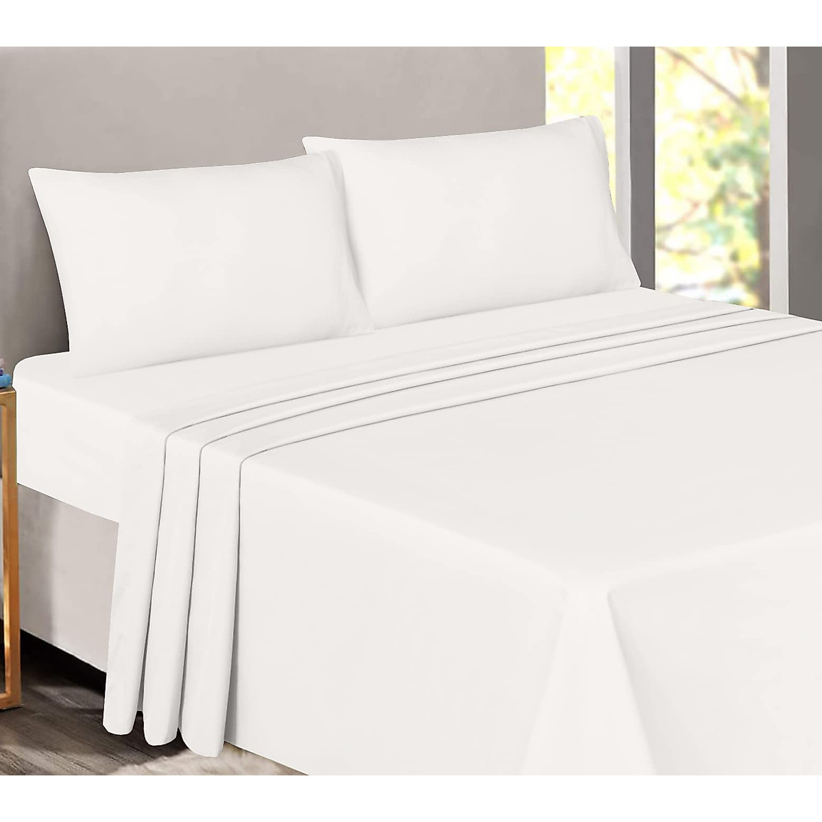 RUVANTI 100% Cotton Sheets for Full Size Bed - Crispy Cooling Percale Sheets - Breathable & Durable Full Sheet Set - Deep Pocket 16 Inches (Fits up to 18") - Off White - 4 Pieces