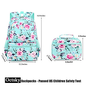 Octsky Backpack for Girls Kids Backpack Elementary Bookbags Teens Middle School Backpack with Lunch Box Water-repellent Lightweight Floral Lake